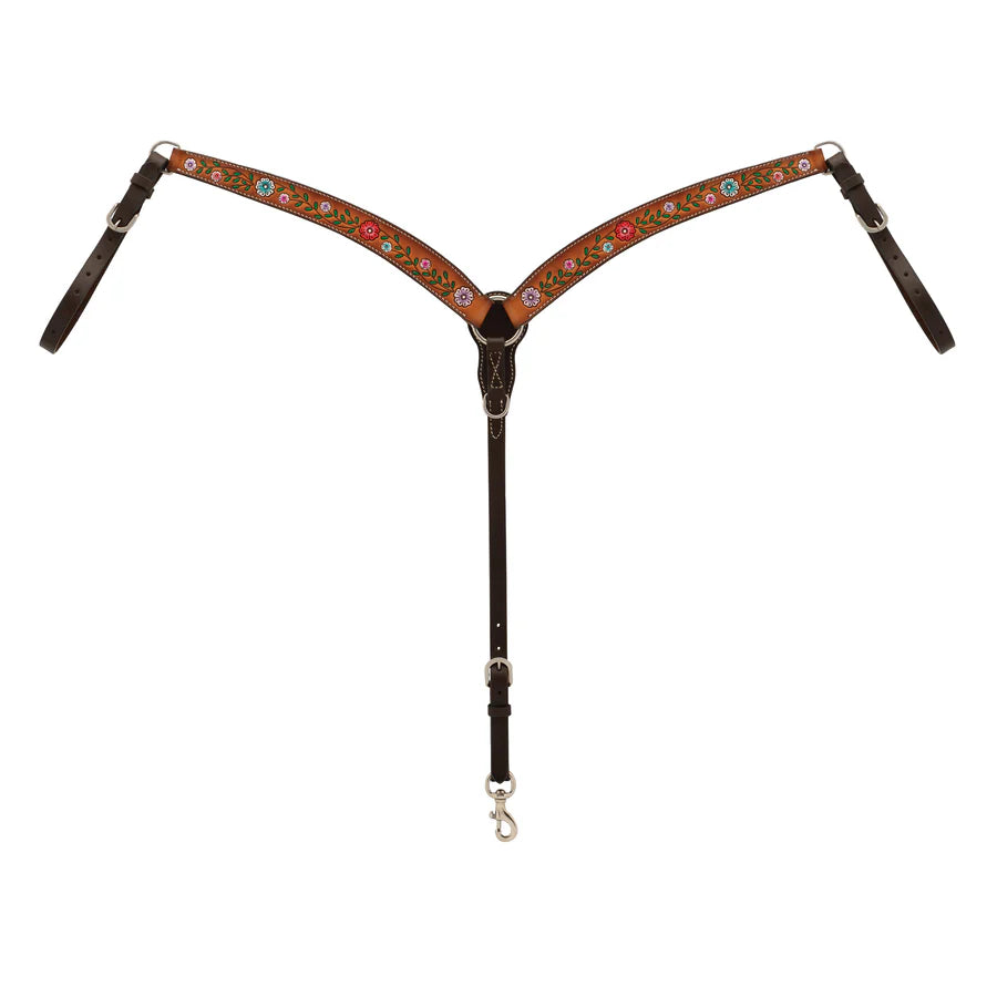 Turquoise Cross Floral Vine Contoured Breast Collar – Log Cabin Tack
